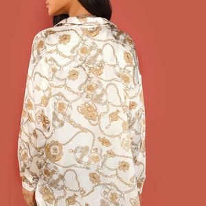 Tops | White And Gold Chain Satin Blouse | Poshmark